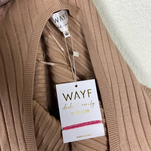 Wayf | Dresses | Nwt Wayf Ribbed Knit Sweater Dress Midi Tan Cutout Tie ...